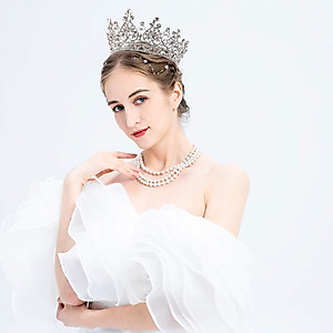 Yopay Crystal Queen Crowns, Full Round Women Bridal Diamond Crowns and Tiaras Cake Topper for Birthday Pageant Prom Wedding Party Christmas Halloween Costume, Silver
