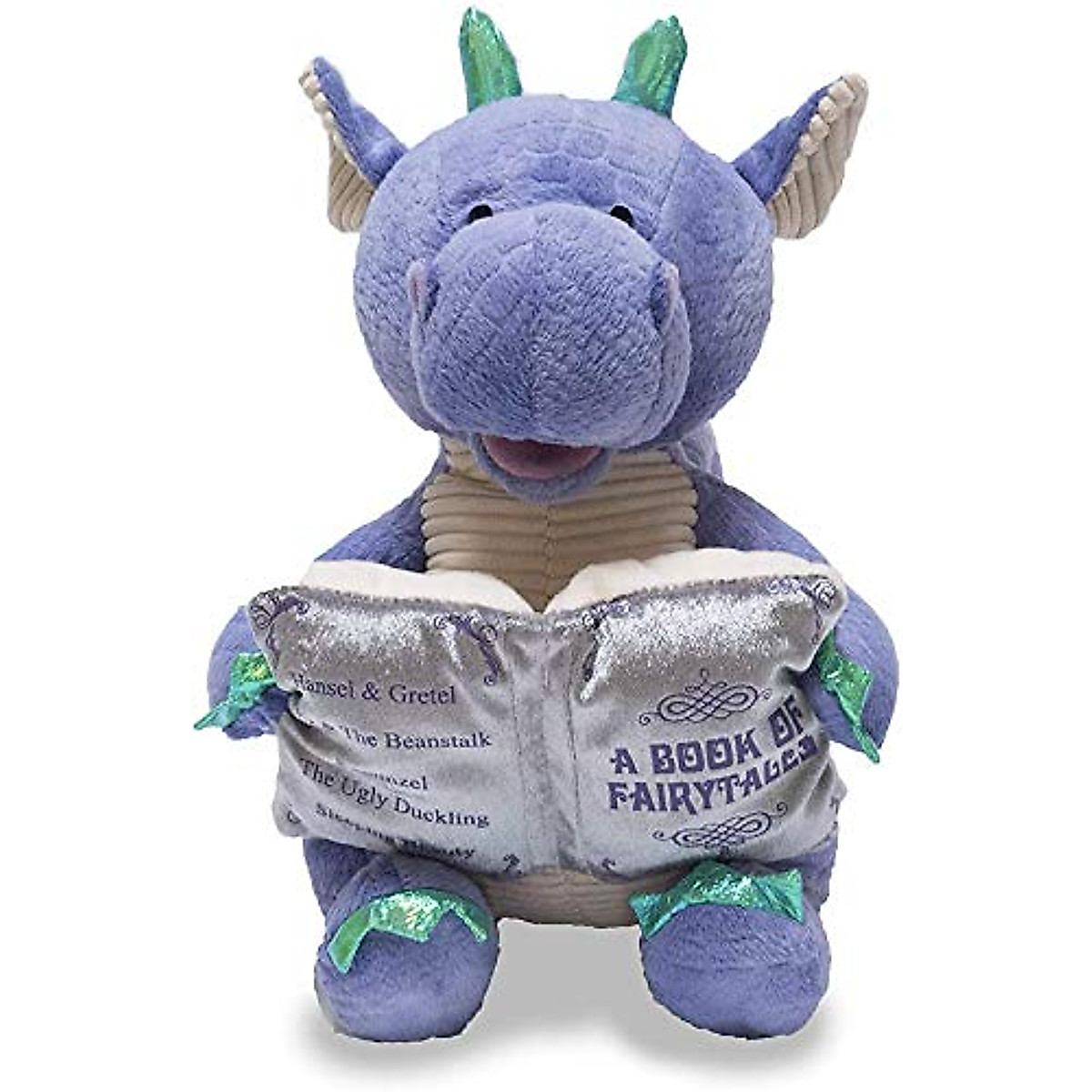Cuddle Barn | Dalton The Storytelling Dragon 12" Animated Stuffed Animal Plush Toy | Mouth Moves, Head Sways and Book Lights Up | Recites 5 Fairy-Tales