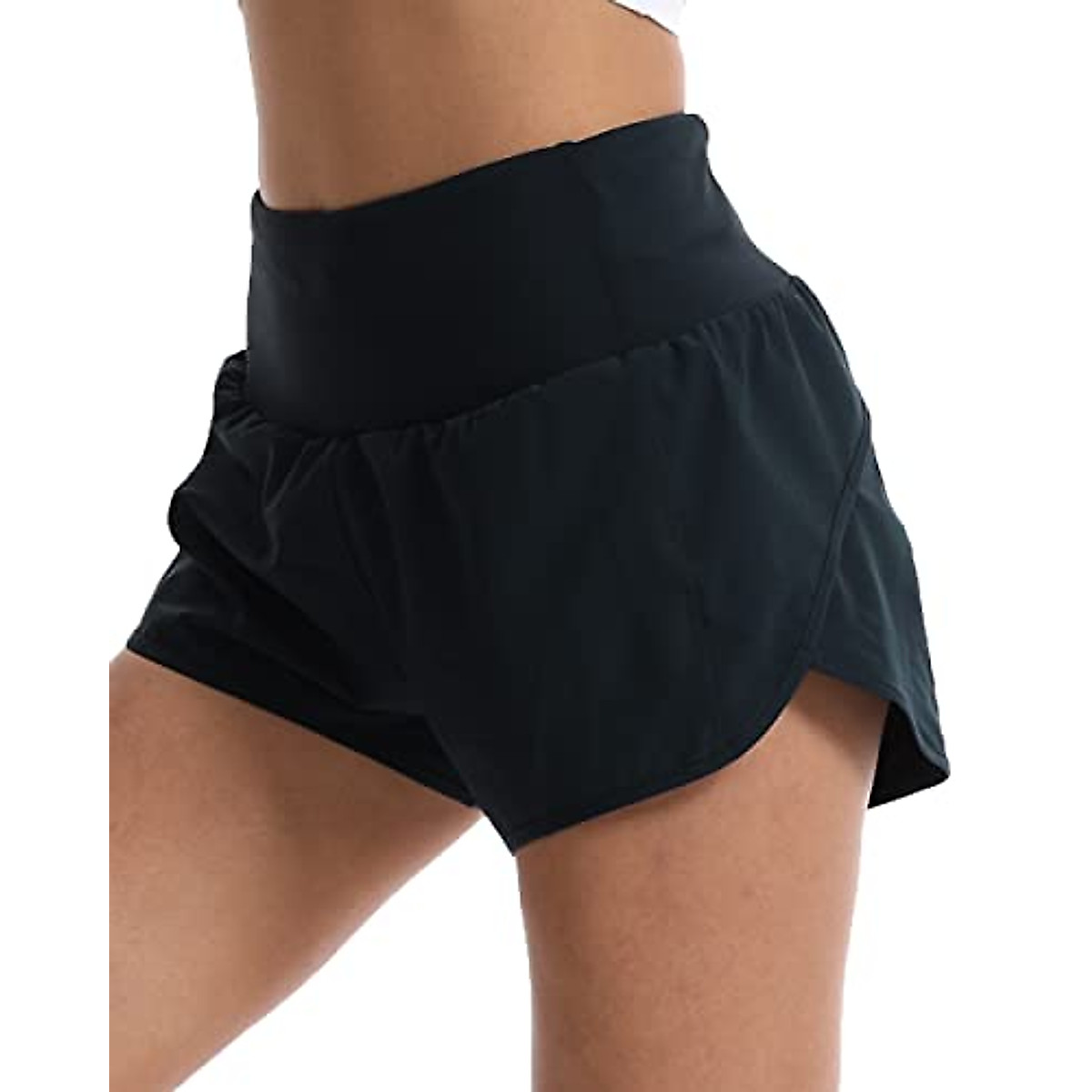 Kcutteyg Running Shorts for Women with Liner High Waisted Lightweight Womens Workout Shorts with Back Pocket- 4" (Black, M)