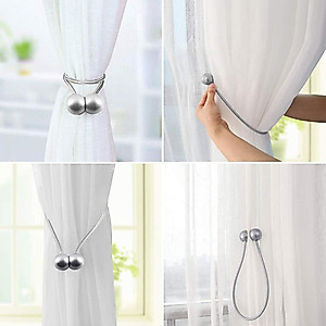 AINAAN 2 Packs Magnetic Curtain Tiebacks Unique Wooden Balls for Home Office Kitchen Sheer Blackout Panels, Light purple