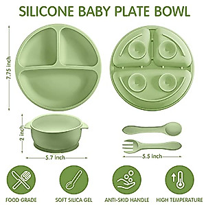 9 Pcs Silicone Baby Toddler Suction Plates Baby Bowls with Suction Toddler Bowls Set Kids Utensils Divided Plate Baby Boy Girl Feeding Set with Spoon Fork Dishwasher and Microwave Safe (Matte Colors)