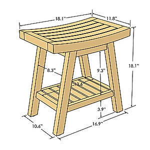 Asta Saba Solid Teak Indoor Outdoor Shower/Bath/Spa Stool Bench with Bottom Shelf, Fully Assembled, TB-115A