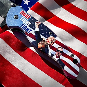 PS President Trump Fight Fight Fight! Stainless Steel Pocket Knife with Belt Clip for Gift, Collection, Camping, Hunting. Show Your support!