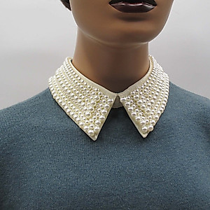 Trimscraft Statement Collar Necklace Simulated Pearl Beaded Bib Detachable False Collar Choker With Extension Chain Clothing Accessory for Women