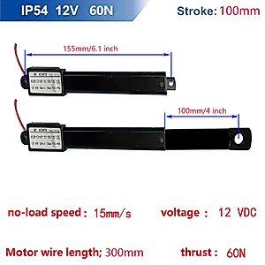 URANT Mini 12V 4"Stroke Electric Linear Actuator, 60N(13.4Lbs),Speed 15mm/s Linear Motion Actuator, Waterproof Linear Actuator with Waterproof Switch and Bracket,for Window Ppener,Robot (100mm)