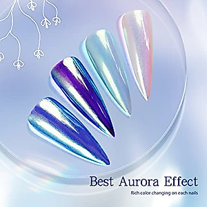 PrettyDiva Mermaid Chrome Nail Powder - Aurora Nail Powders Iridescent Pigment Pearl Mica Powder for Nail Art, White Irridescent Chrome Powder Pigment for Nails Chameleon Powder Glitter Dust