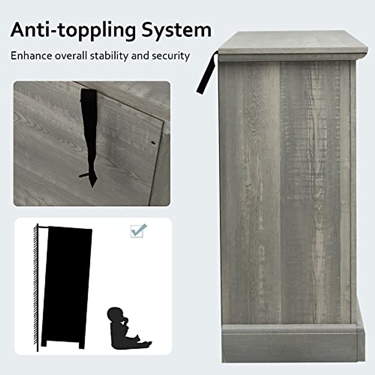 Giantex Buffet Cabinet with Storage, Farmhouse Large Sideboard, 3 Glass Door Adjustable Shelves, Anti-toppling Design, Wooden Credenza Cupboard for Living Room, Kitchen (Grey)