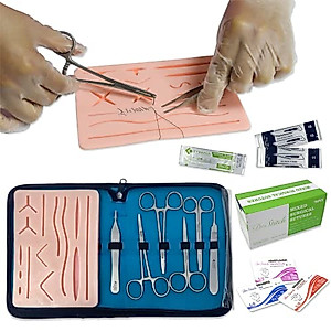 Dr.Stitch Suture Practice Kit for Medical Students - Suture Kit Includes Tool Kit, Large Silicone Suture Pad with Pre-Cut Wounds, and Mixed Suture Threads with Needles (43PC Practice Kit)