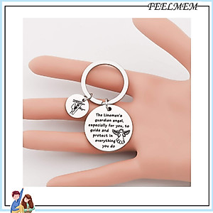 FEELMEM Lineman Prayer Gift The Linemen’s Guardian Angel Keychain Lineworker Electric Cable LinemanBe Safe Gifts