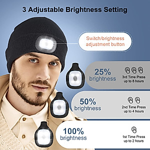 GAFres LED Beanie with Light, Unisex Rechargeable Led Headlamp Hat, Warm Knit Hat for Winter Safety, Head Light for Outdoor Dog Walking，Gifts for Men Women Dad Black