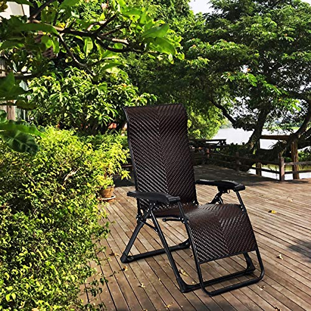 Tangkula 2 PCS Rattan Zero Gravity Chair, Outdoor Adjustable Folding Lounge Chair with Widened Armrest & Locking System, Heavy Duty Wicker Chaise Folding Recliner for Pool, Patio, Beach, Yard (2)