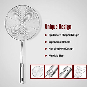 Hiware Extra Large Spider Strainer Skimmer Spoon for Frying and Cooking - Set of 3 Stainless Steel Wire Pasta Strainer with Long Handle, Professional Kitchen Skimmer Ladle - 13.8", 15" & 16.4"