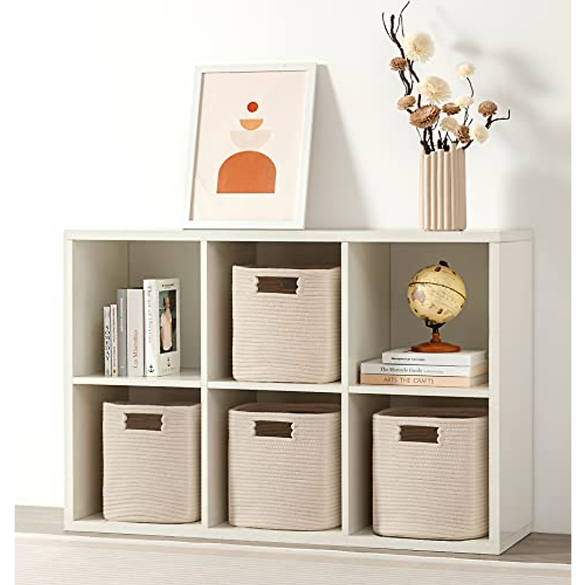 UBBCARE Set of 4 Storage Basket-11 X 10.5 X 10.5 In, Cotton Rope Basket for Shelves, Toys, Book, Cube Storage Bins with Handles, Woven Storage Basket for Organizing, Beige