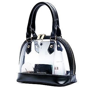 KKXIU Elegant Clear Crossbody Satchel Purse and Handbag Stadium Approved Vegan Leather Concert Bag for Women and Teen Girls (Black)