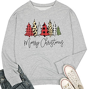 TUEIwiwo Merry Christmas Sweatshirts for Women 2023 Christmas Tree Graphic Print Pullover Sweatshirt Cute Crewneck Christmas Snowman Shirts Tops