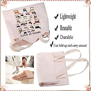 JYTAPP Goat Knowledge Bag Breeds Of Goats Canvas Tote Bag for Goat Lovers Goat Farmer Gift Goat Mom Reusable Grocery Bag