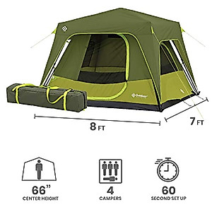Outdoor Products Camping Tent - Instant Cabin Tent Easy Pop Up | 4 Person Tent | Best Family Tent for Camping, Hiking, & Backpacking