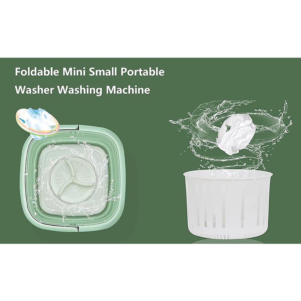 Portable Washing Machine, Folding Mini Washing Machine with Drain Basket, Portable Washer with Blue Light & Ultrasonic Washing for Apartment, Laundry, Camping, RV, Travel, Underwear