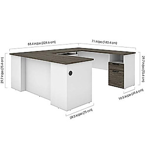 Bestar Norma U or L-Shaped Desk, 71W, Walnut Grey & White