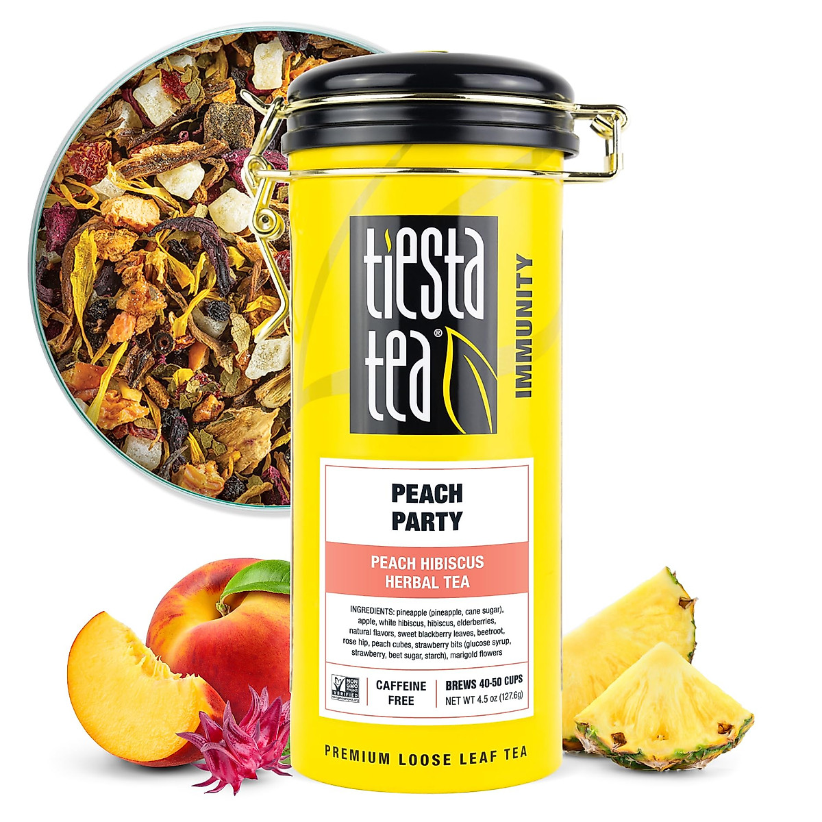 Tiesta Tea - Peach Party | Loose Leaf | Peach Hibiscus Herbal Infusion | Premium Blend | Non-Caffeinated Fruit Tea | Makes Hot or Iced & Up to 50 Cups | 4.5oz Refillable Tin