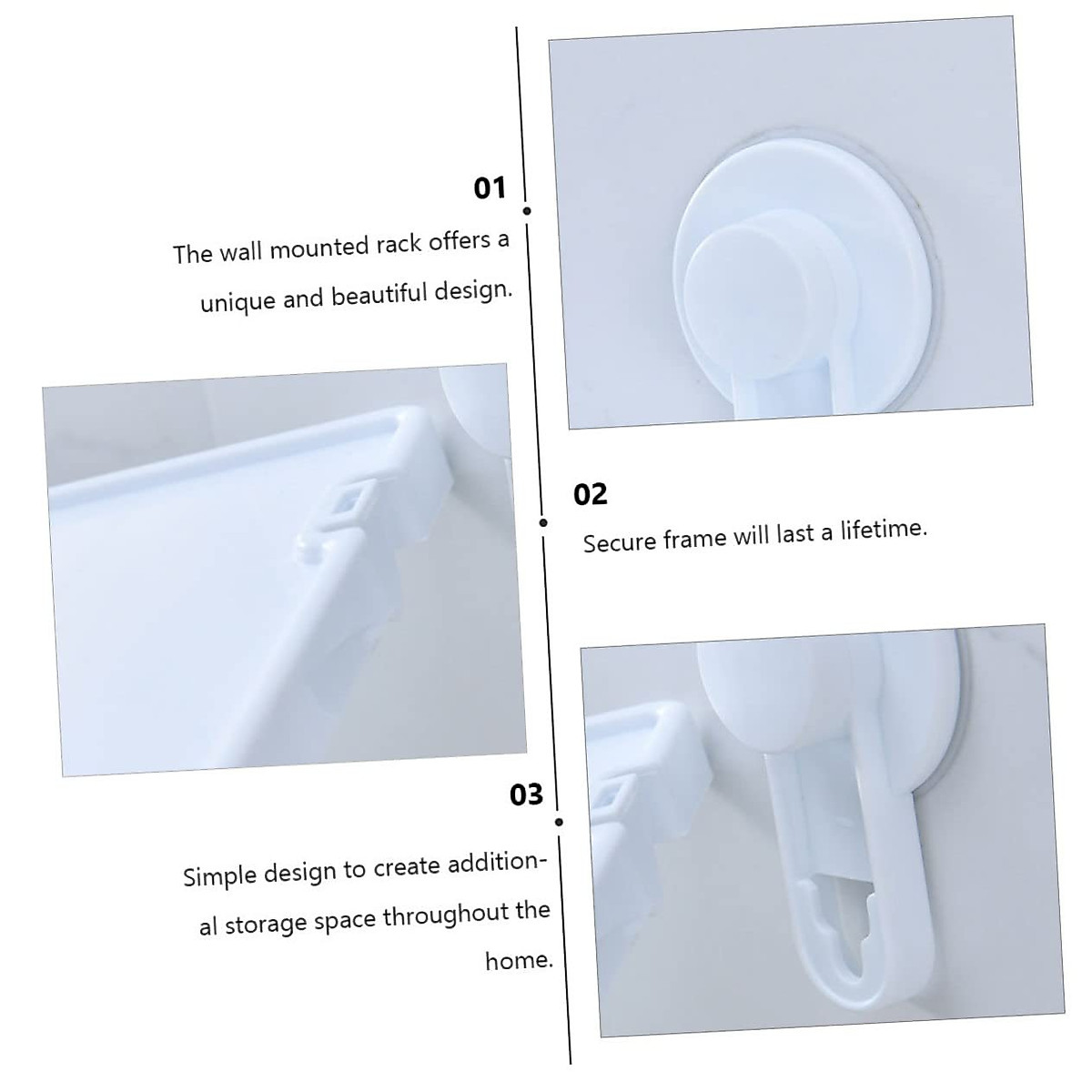 FONDOTIN 1pc Storage Rack Suction Cup Kitchen Rail White Storage Shelf Hanging Holder Wall Shelf Kitchen Storage Bathroom Shelf Organizer Door Adhesive Towel Bar Bathroom Storage Basket