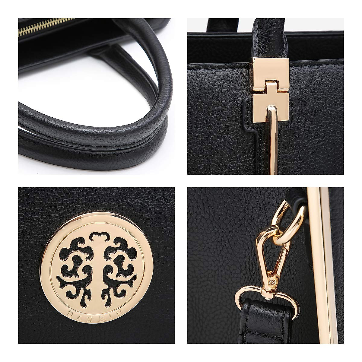 Dasein Women Large Handbag Purse Vegan Leather Satchel Work Bag Shoulder Tote with Matching Wallet (Black)