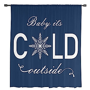 Sheer Curtains Light Filtering Window Curtains 108 inch Length, Christmas Semi Sheer Curtain Voile Drapes for Kitchen/Bedroom/Living Room/Sliding Door 52"x108" Cold Winter Snowflakes Blue Backdrop