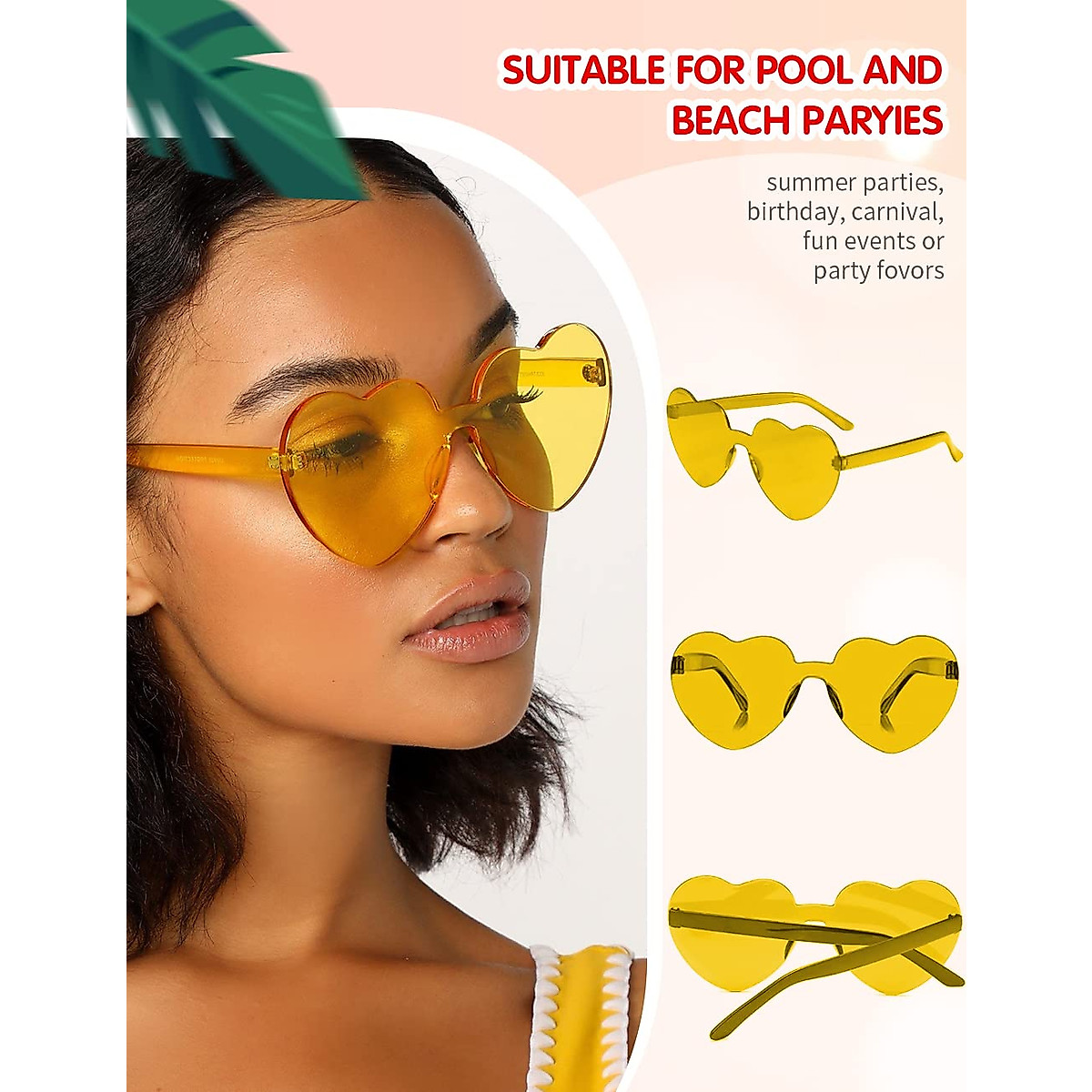 Heart Glasses 9 Pieces, Rimless Heart Shaped Sunglasses, Candy Color Heart Shaped Glasses, Party Sunglasses Heart Sunglasses for Women - Party Favors for Birthday Graduation Beach Pool Party