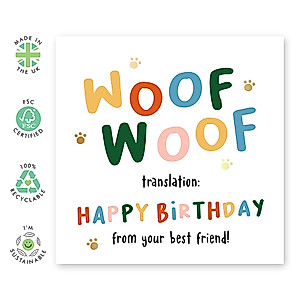 CENTRAL 23 Birthday Card From Dog - 'Woof Woof!' - Dog Mom Birthday Card - Dog Dad Birthday Card - Dog Owner Card - Pet Owner Birthday Card - Comes with Fun Stickers