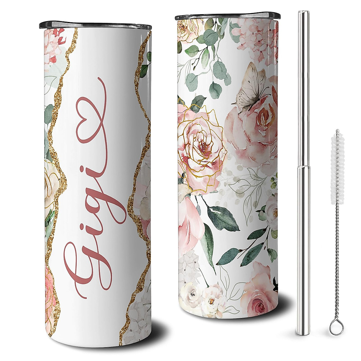 owbgsdh 20 oz Gigi Skinny Tumblers with Lid and Straw, Gigi Stainless Steel Vacuum Insulated Travel Coffee Mug Cup Water Bottle, Gigi Birthday Gifts for Grandmother