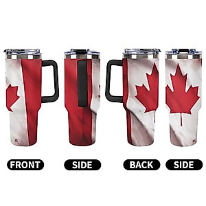 Canadian Flag 40 Oz Water Bottle, Stainless Steel Tumbler with Handle And Straw, Extra Large Insulated Tumbler, Flip Straw Tumblers for Sports, Work, Car, Travel And Weekends