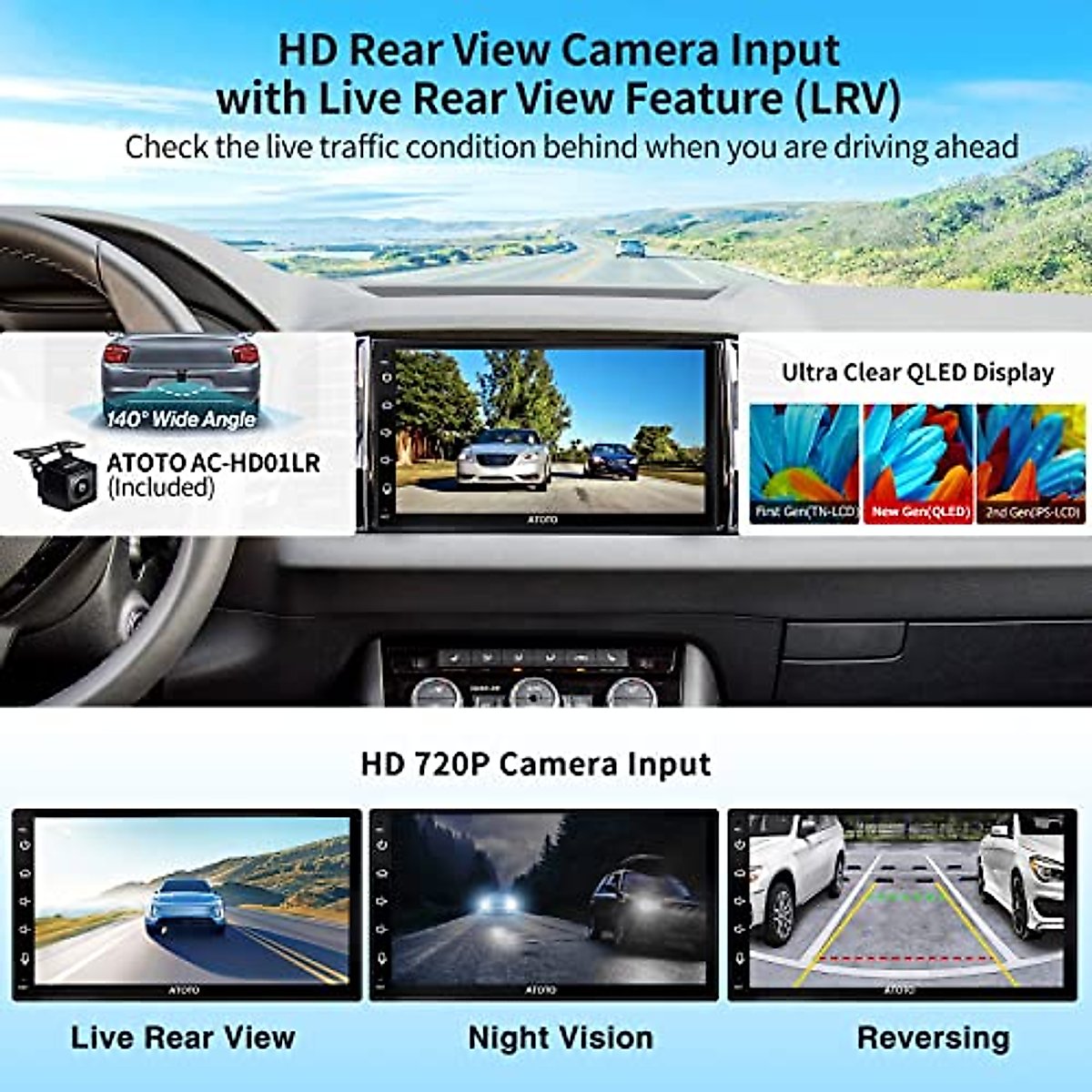 ATOTO A6 PF 7" Android Double-DIN Car Stereo, Wireless Carplay & Wireless Android Auto, Full Touchscreen Car Radio, Mirror Link, WiFi/Bluetooth/USB Tethering, HD LRV, Backup Camera, Mic, A6G2B7PF-S01