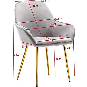 BTEXPERT Modern Golden Leg Dark Mid-Back accent chairs for living room set of two, Gray Velvet Leisure Armchair with Gold Plating Legs upholstered Dining Room Chair