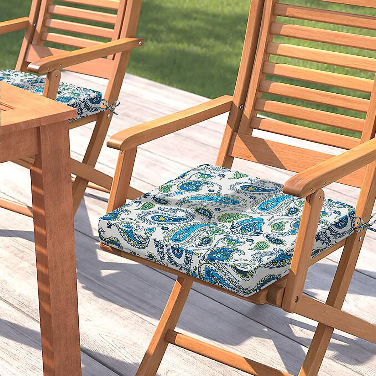 Magpie Fabrics Indoor Outdoor Waterproof Square Chair Cushion, 18" x 18" x 2.5", 2 Pack, Water Resistant Seat Cushions, for Patio Garden Office, Paisley Blue