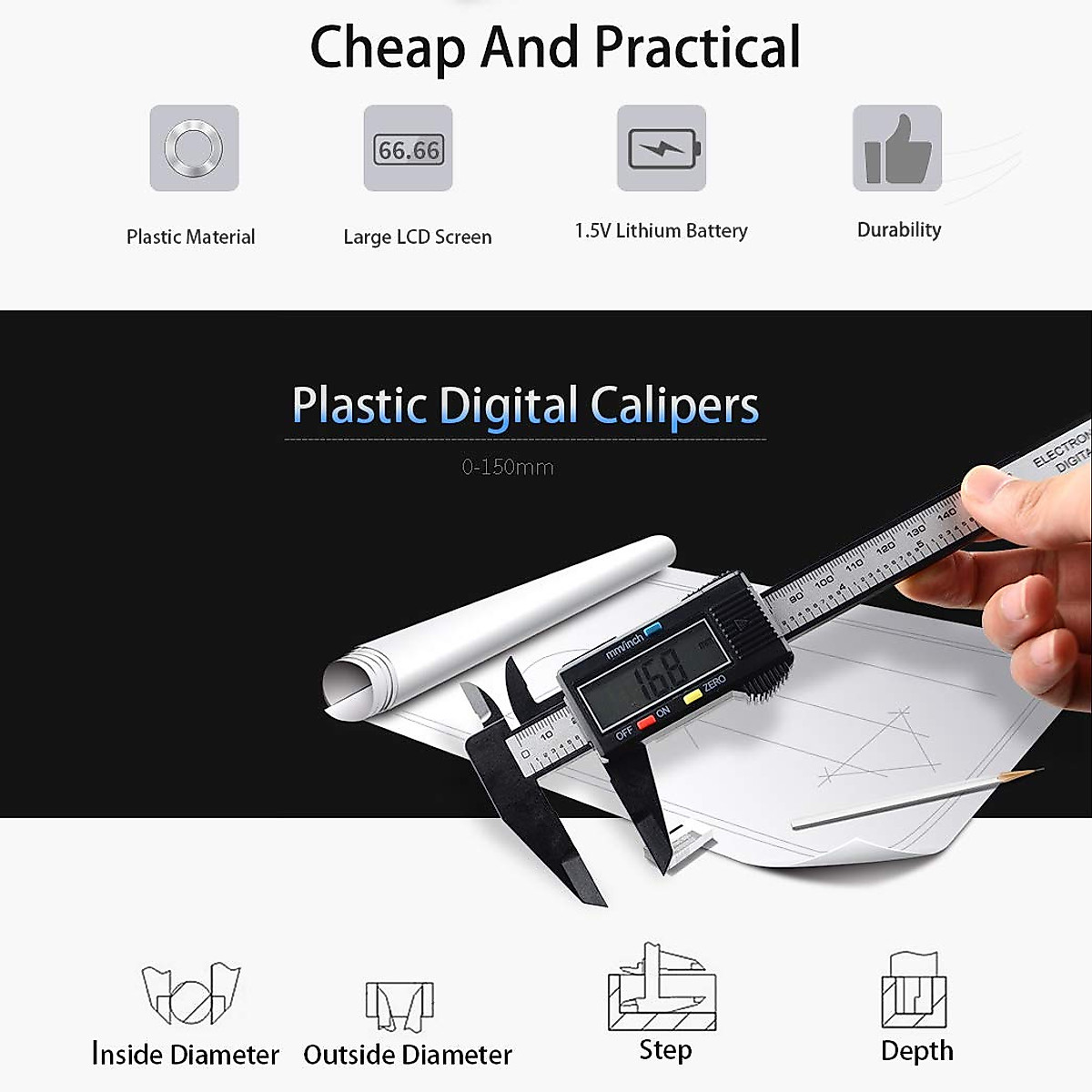 Simhevn Electronic Digital Caliper, LCD | 0 to 6 inch Inch and Millimeter Conversion, Automatic Shutdown Function, Very Suitable for home/jewelry/3D Printing/DIY Measurement, etc