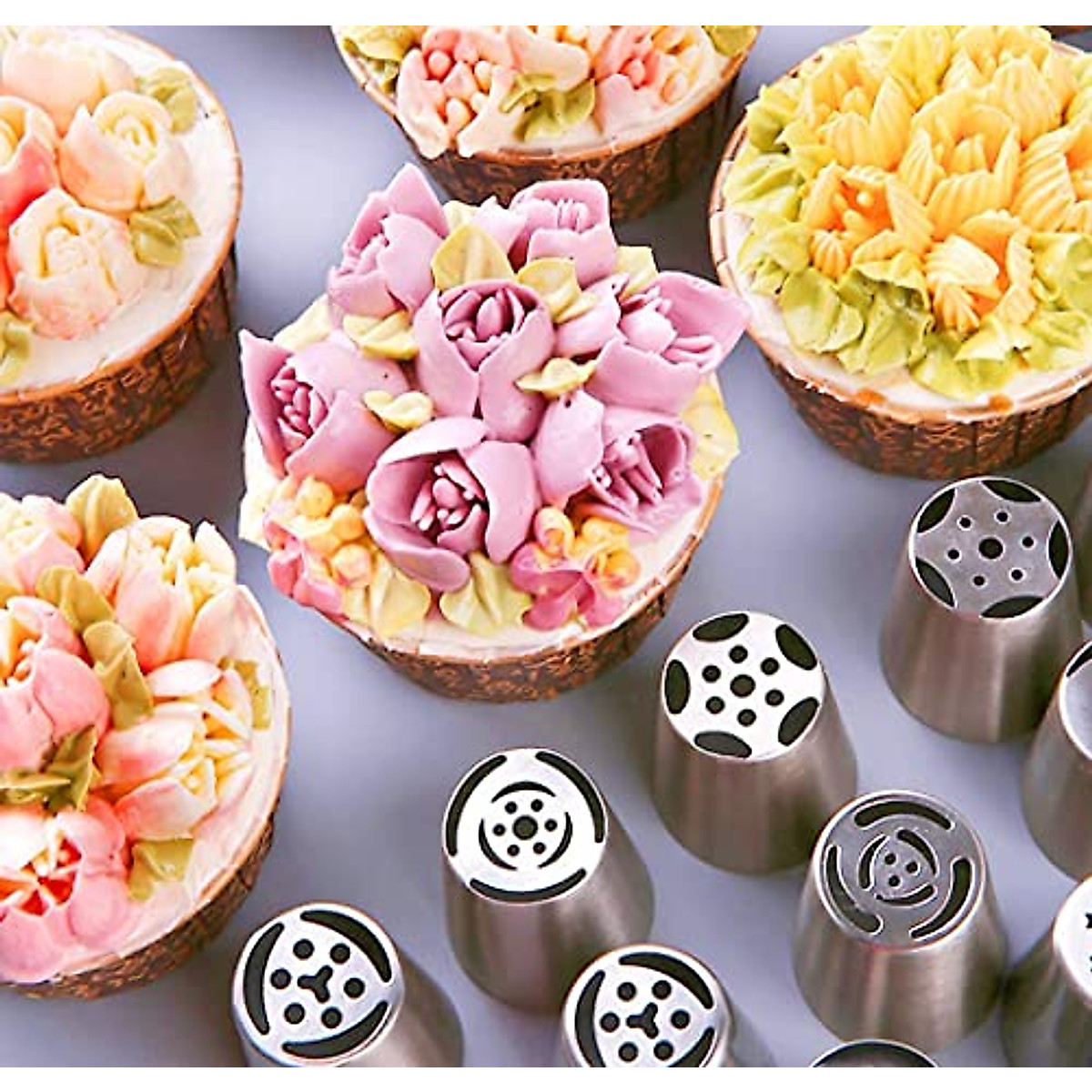 Russian Piping Tips 56 Pcs Cake Decorating Kit, 12 Flower Piping Tips, Leaf Icing Frosting Tips Nozzles Pastry Bags Baking Supplies Kit for Cupcake Cookies Birthday Party Baking Gifts