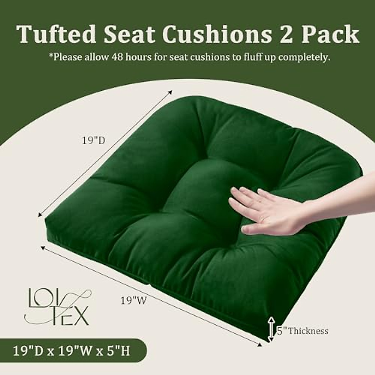 LOVTEX Indoor/Outdoor Tufted Seat Cushions for Patio Furniture Set of 2, 19x19 in Green Outdoor Chair Cushions - Overstuffed Patio Furniture Cushions for Wicker Chair with Round Corner