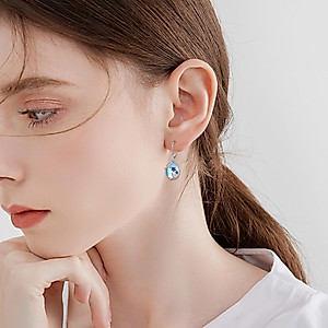 YFN Moonstone Earrings with Forget-Me-Not Sterling Silver Flower Teardrop Drop Dangle Leverback Earrings Gift for Women