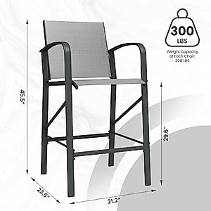 UDPATIO Outdoor Bar Stools Set of 4,Bar Height Outdoor Chairs with Back and Armrest,All Weather textilene High Top Bar Stools, for Backyard, Lawn Garden, Balcony(Grey White)