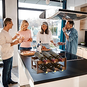 MYITYARD Wine Rack, 2-Tier 6 Bottles Bamboo Wine Cabinet for Countertop, Free Standing Wine Bottle Storage Holder for Home Kitchen Bar Table Top Cellar Basement Pantry, Brown