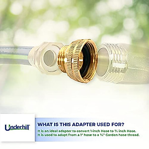 Underhill Garden Hose Adapter Connector Heavy-Duty, Solid Brass Fittings Female to Male Adapter, 1-Inch Female Hose Thread x 3/4-Inch Male Hose Thread, A-BA107FM