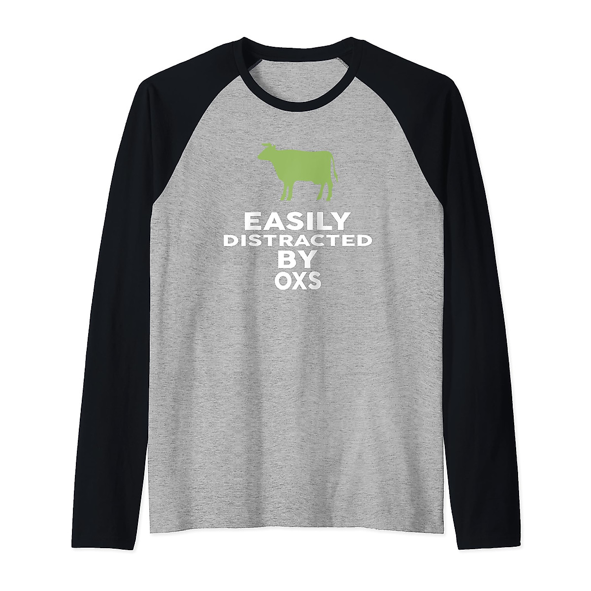 Easily Distracted by OXS T-Shirt Funny OX Raglan Baseball Tee