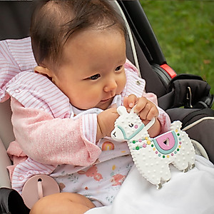 Bambiya Baby Teethers - Food-Grade Silicone Baby Toy for Teething - Infant Toys for Babies Aged 0-12 Months - Llama Baby Stuff with Pacifier, Llama Teething Toy, Geometric Teether Ball Set - 3-Pack