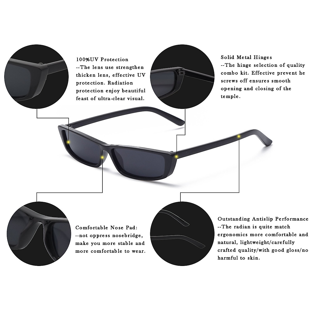 GOBIGER Rectangle Small Frame Sunglasses Fashion Designer Square Shades for women (Black Frame, Black)