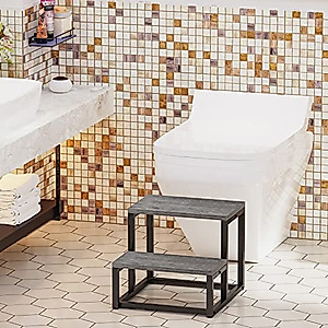 Snughome Wooden Step Stools for Adults Kids, Steping Stool for High Bed with 500 LB Load Capacity, Bedside Step Stool for Bedroom, Bathroom and Kitchen, Self-Assembly(Grey)