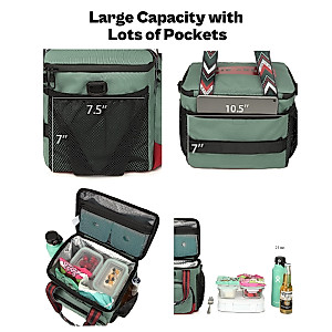 SUNNY BIRD 12L Large Insulated Lunch Bag, Foldable Lunch Cooler Box for Women Adult and Men, Fits 18 Cans (Green with boho strap)