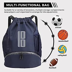 brooman Youth Soccer Bags Boys Girls Soccer Basketball Volleyball & Football Backpack with Ball Compartment (Navy)