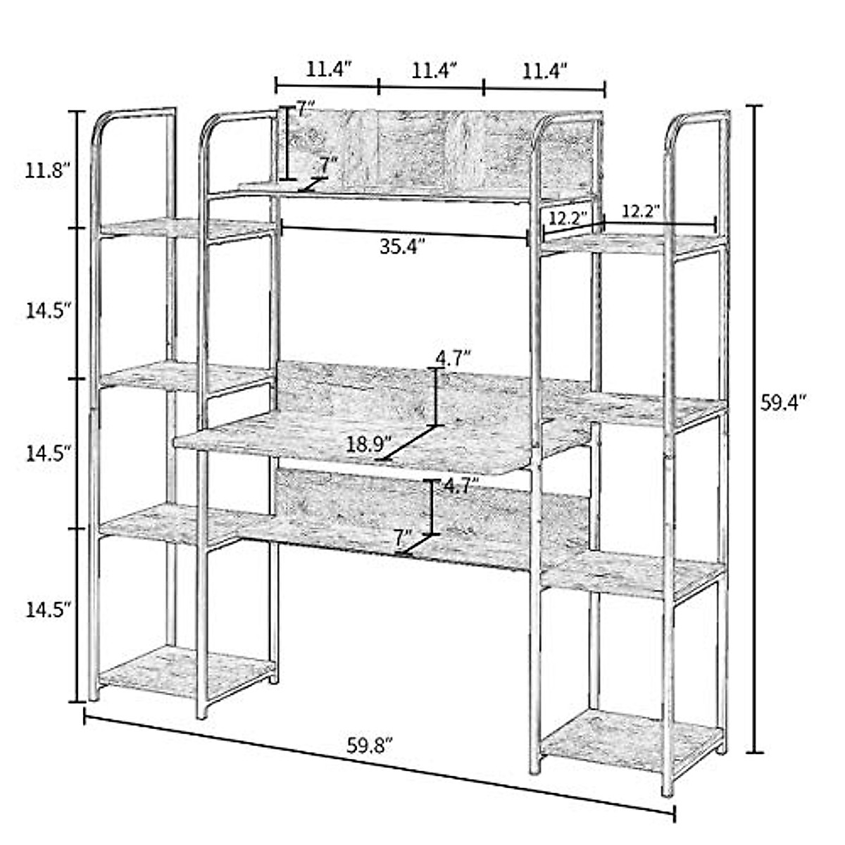 Goujxcy Industrial Computer Desk with Storage Hutch Shelves Bookshelf, Wooden Metal Laptop Workstation Reading Writing Desk, Brown Home Office Desk
