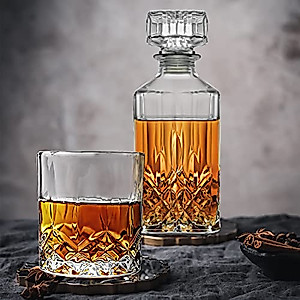 Whiskey Decanter Set 7 Pieces ，Crystal Whiskey Bottle With Glass Stopper, 4 Whiskey Glasses, 6 Cooling Whiskey Stones and Ice Clips, Whiskey, Scotch, Men, Holiday Gifts, Bar Essentials, 32OZ