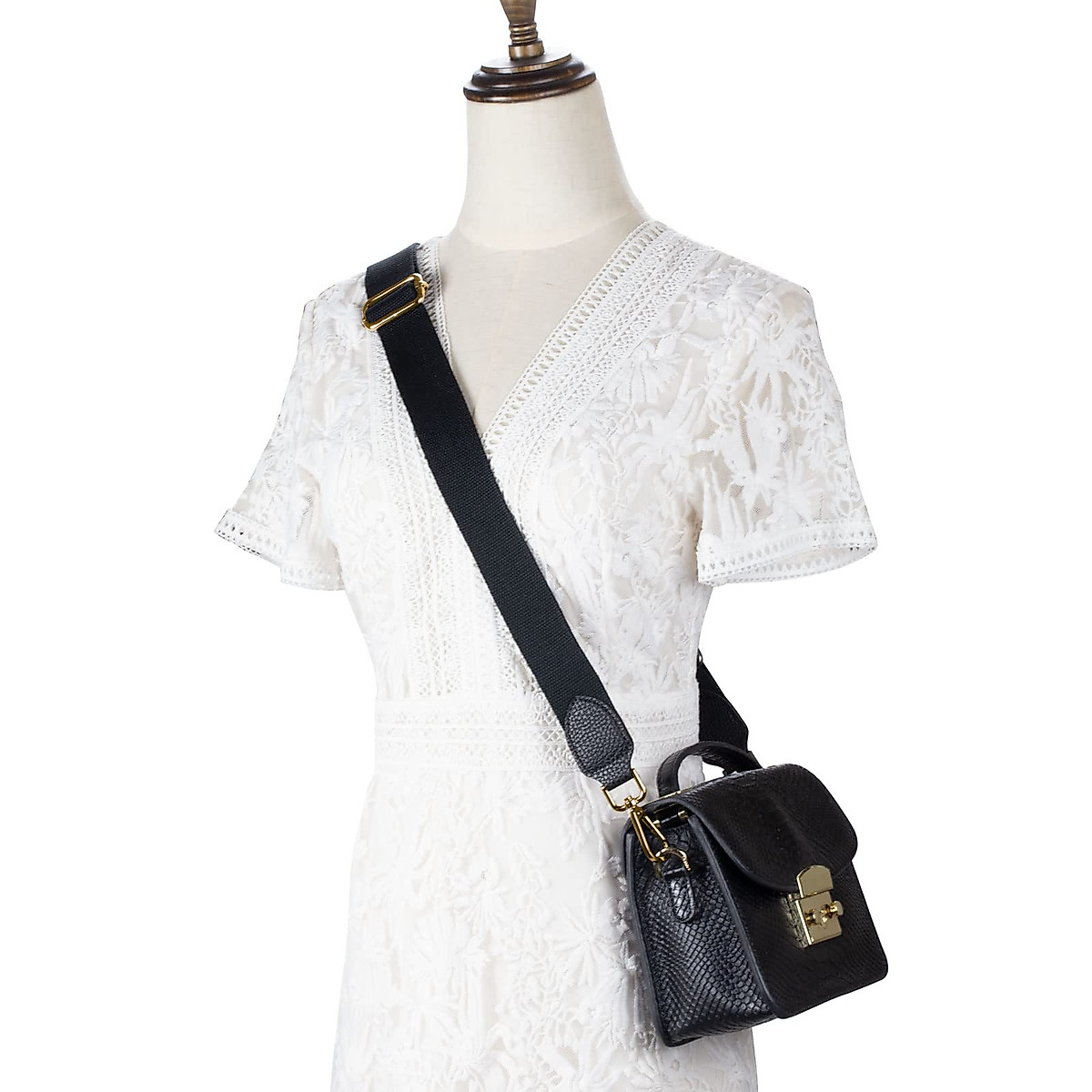 Allzedream Purse Straps Replacement Crossbody Bags Handbag Wide Canvas Leather Adjustable (Black, Gold hardware)